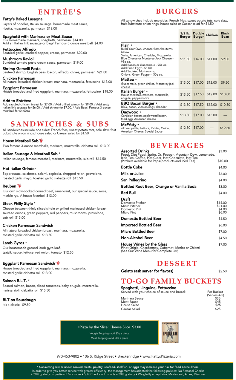 Fatty's Menu | Fattyspizzeria