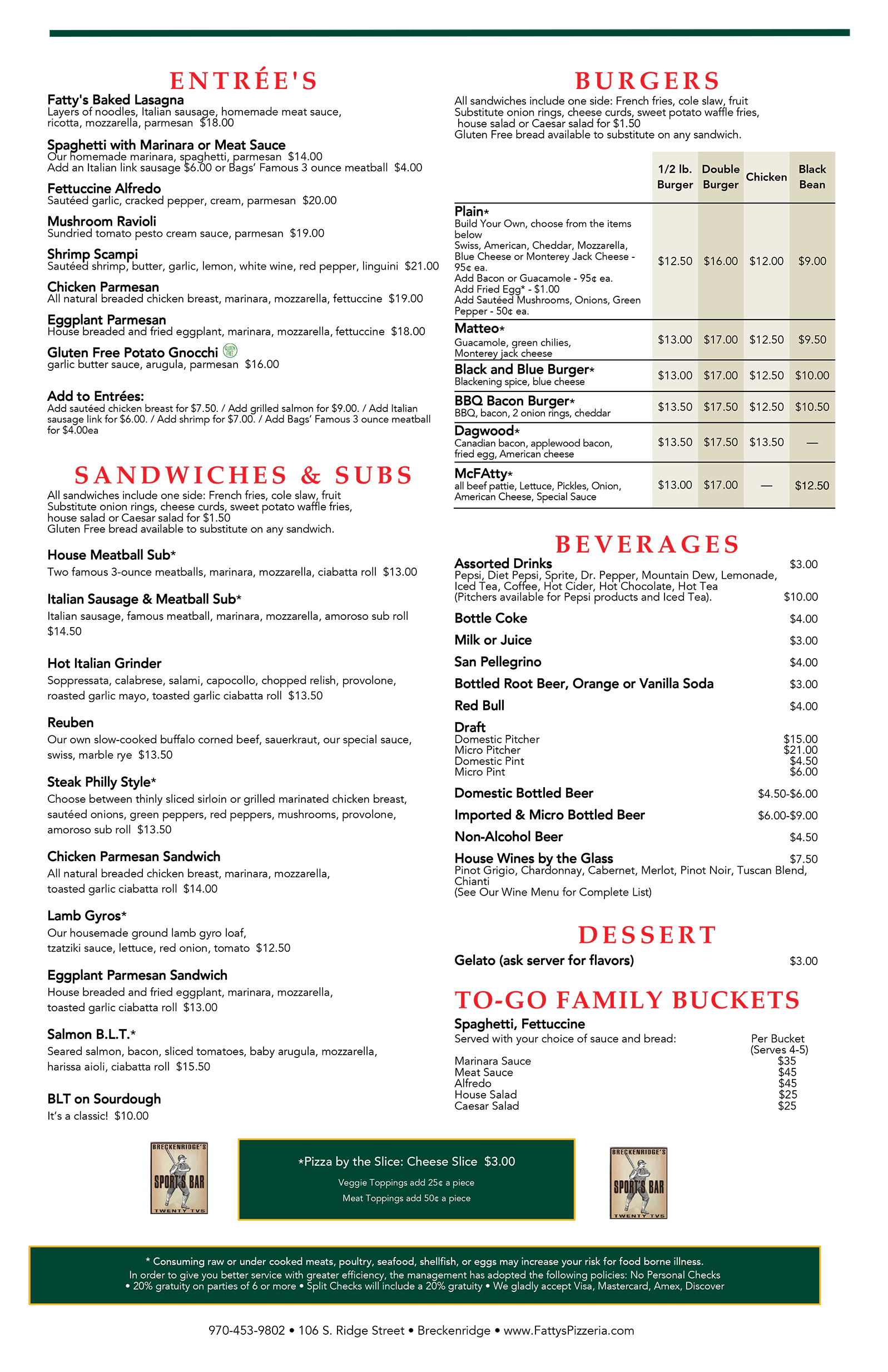 Fatty's Menu | Fattyspizzeria